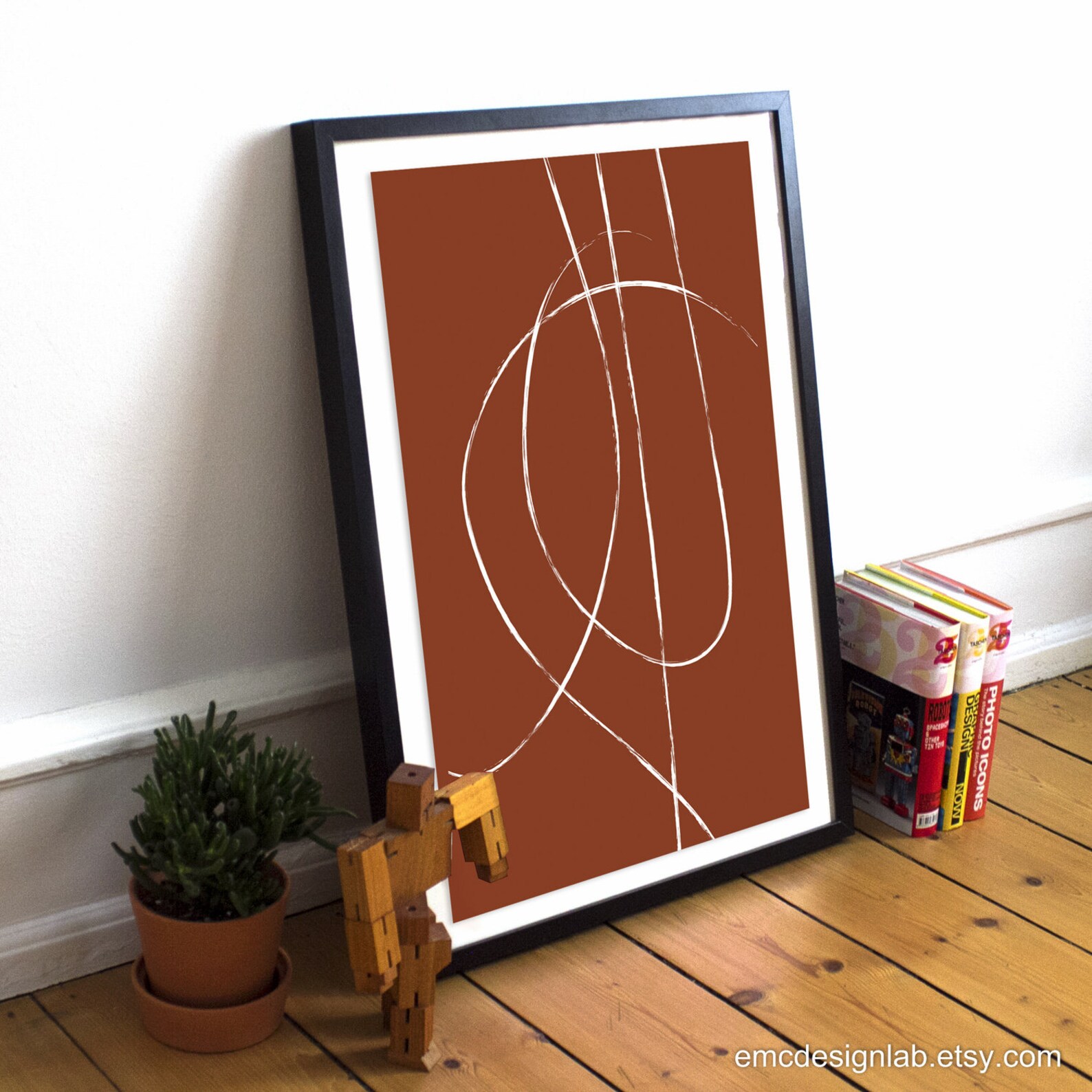 Minimalist Burnt Orange Rust Line Art, Line Art Print, Boho Living Room ...