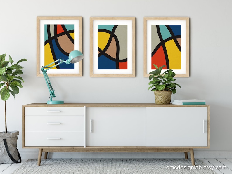 Colorful Print Set / Abstract Set of 3 Prints Wall Art / Bold | Etsy