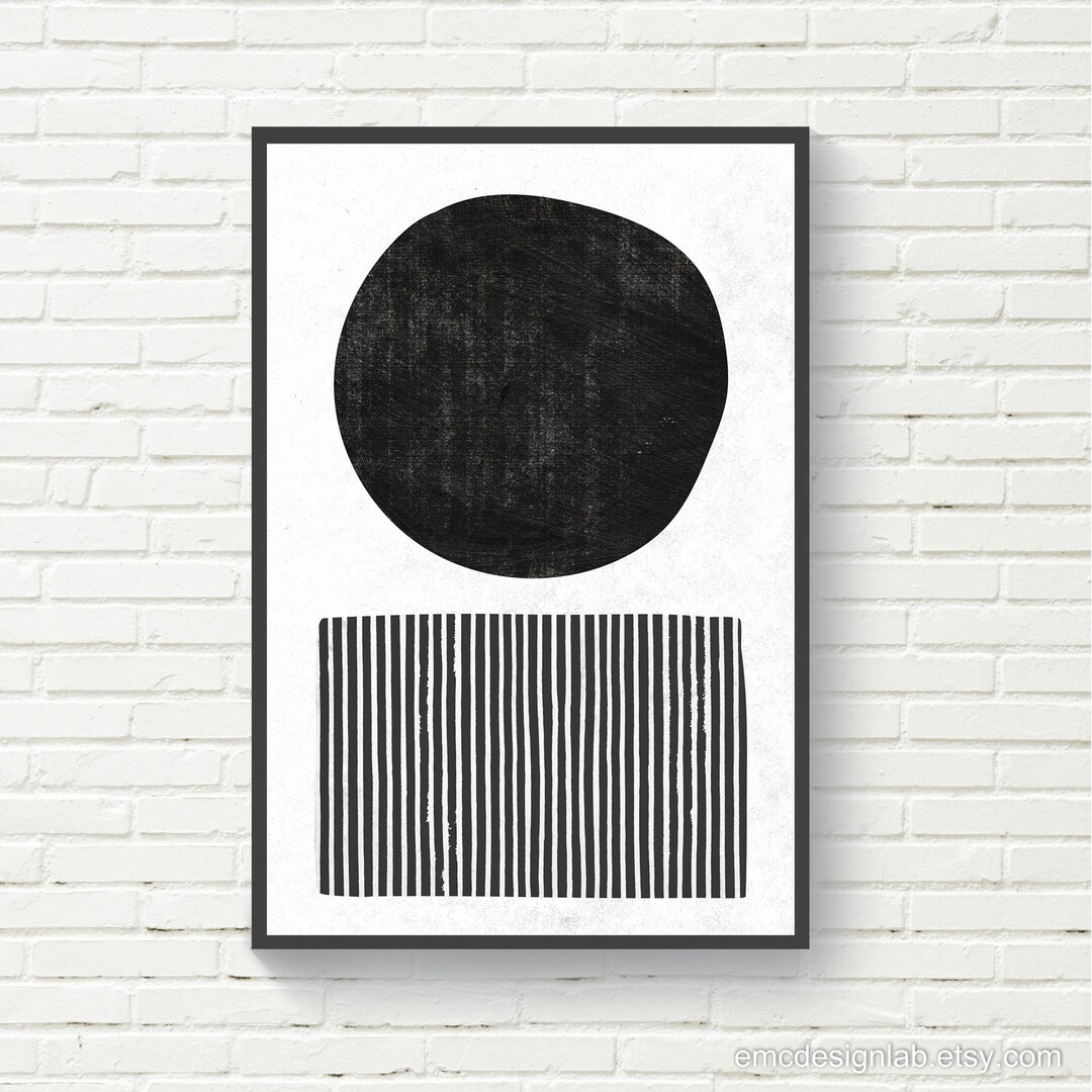 Original Minimalist Black & White Poster, Geometric Stripe Art ...