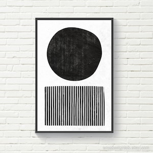 Original Minimalist Black & White Poster, Geometric Stripe Art ...