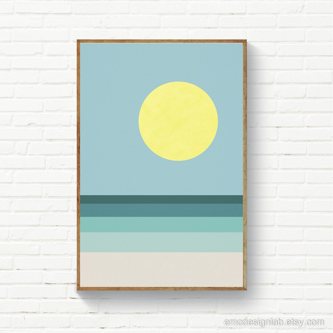 Abstract Geometric Landscape, Shore Sun Sea Beach Pastel Abstract ...