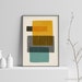 Abstract Teal Gray Yellow Wall Art, Mustard Light Teal Black Stripes ...
