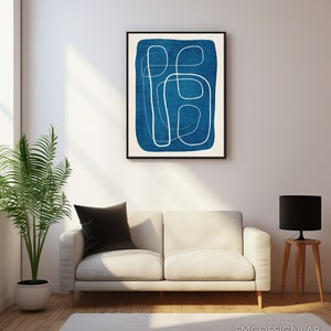 Deep Blue Line Art Print Minimalist Exclusive Wall Art Canvas Available ...