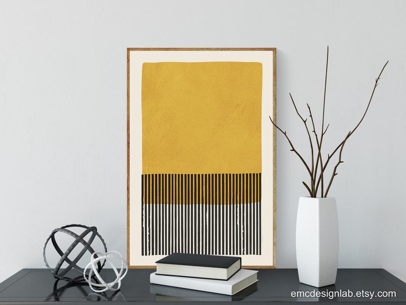 Minimalist Wall Art Mustard Black Print Color Block Lines - Etsy