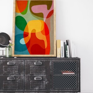 Colorful Modern Mid-century Colors Wall Art, Vibrant Colors Abstract ...