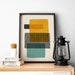 Abstract Teal Gray Yellow Wall Art, Mustard Light Teal Black Stripes ...