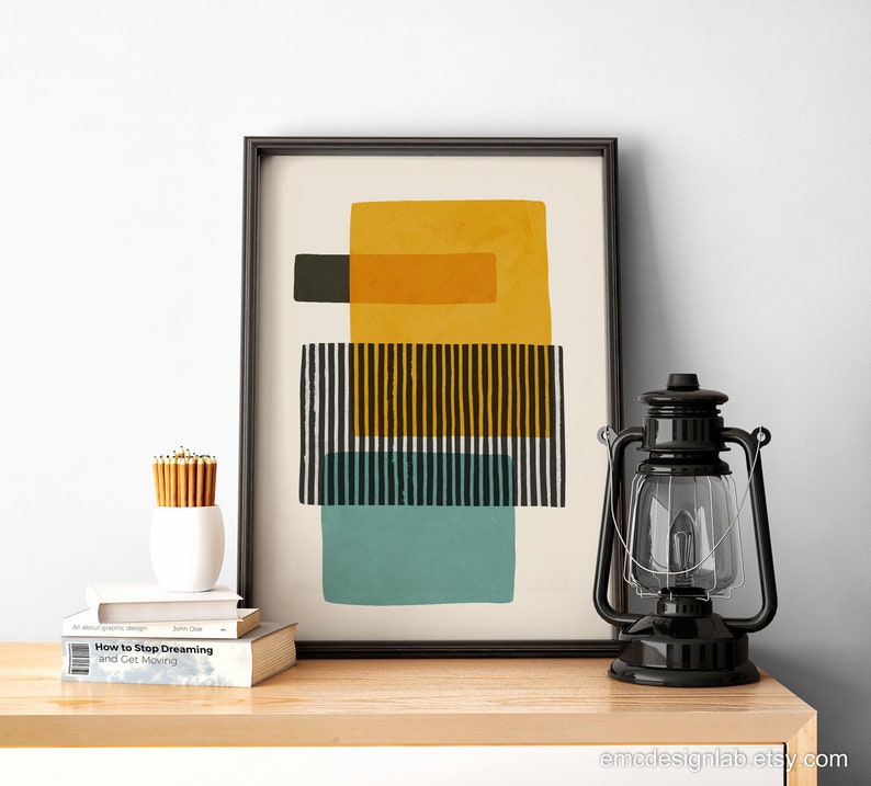 Abstract Teal Gray Yellow Wall Art Mustard Light Teal Black - Etsy