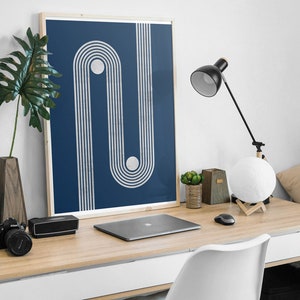Minimalist Navy Wall Art, Navy & Gray Lines Print, Retro Lines Poster ...