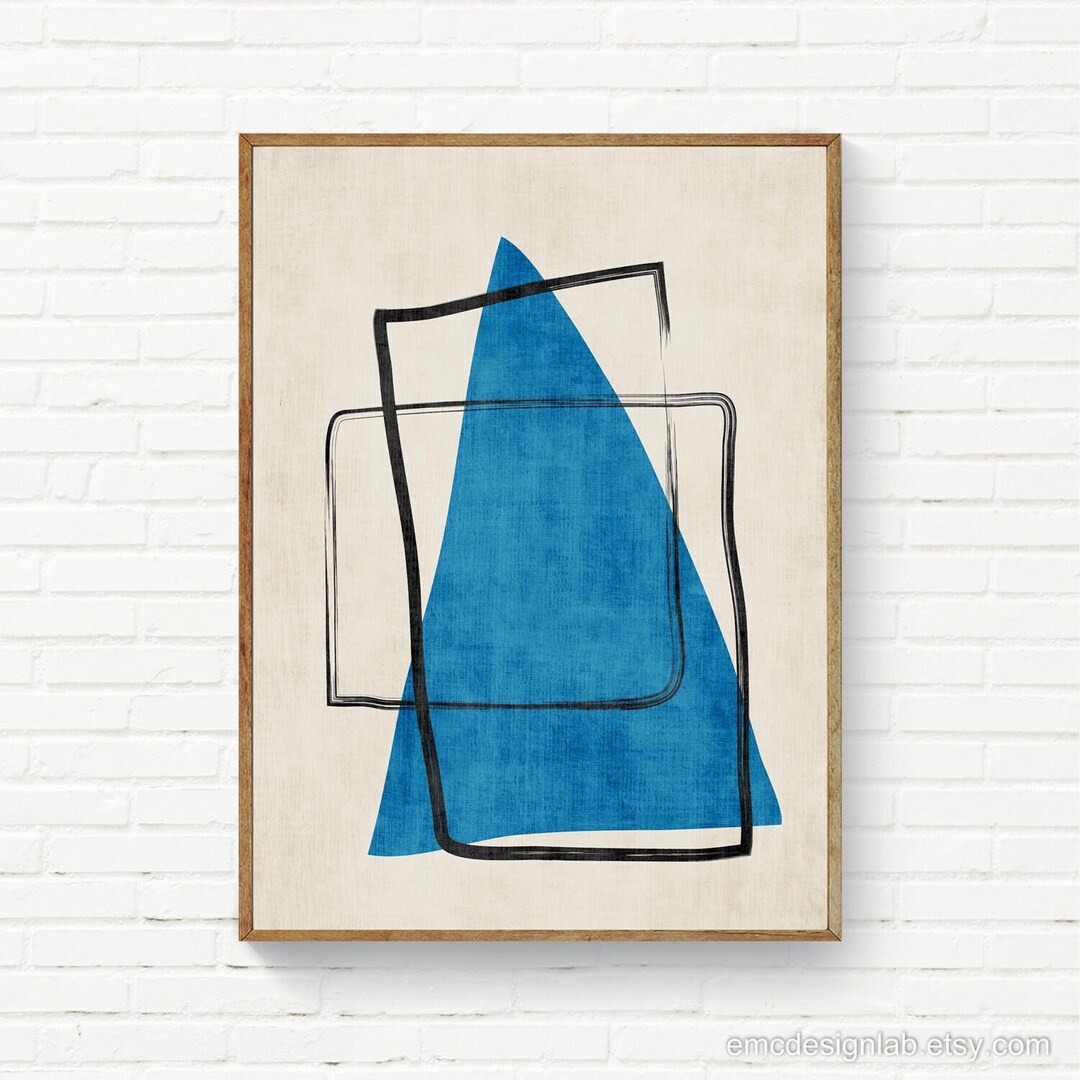 Blue Triangle Black Paint Pen Stroke Print Digital Artwork Simple ...