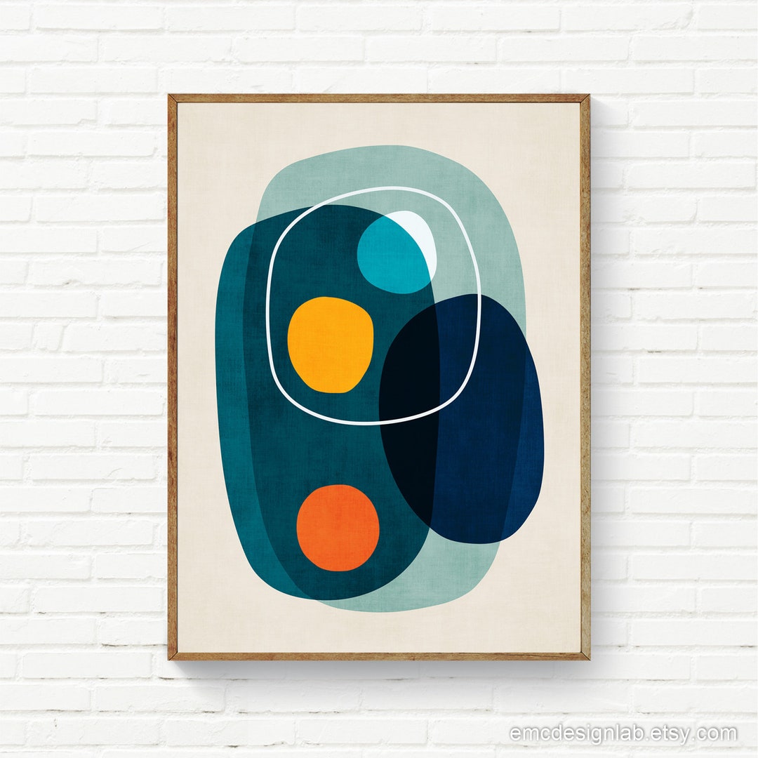 High Contrast Colorful Print Bold Artwork Dark Teal Yellow Orange ...