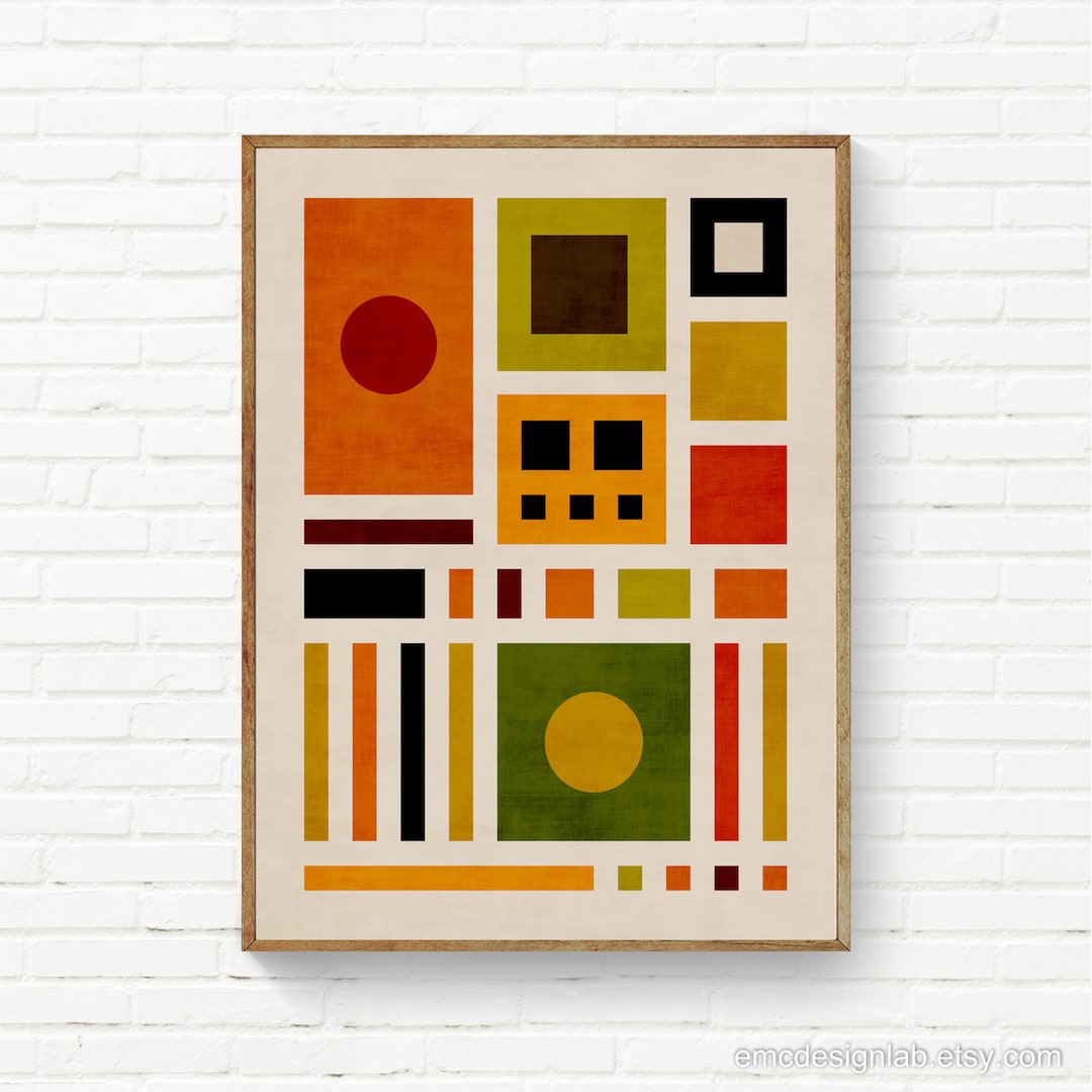 MCM Original Abstract Geometric Modern Print, Colorful Wall Art, Mid ...