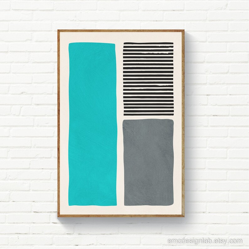 Turquoise & Grey Print Black Horizontal Lines Wall Art - Etsy