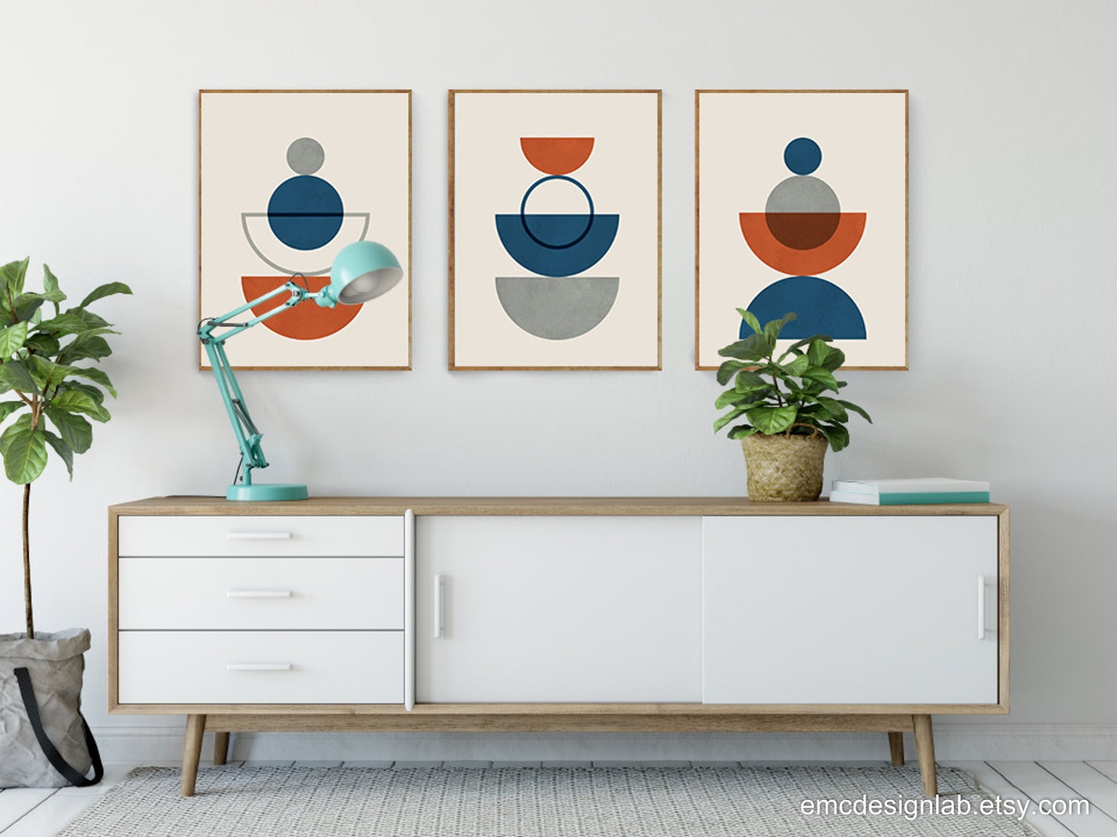Set of 3 Navy Rust Gray Wall Art Prints, Minimalist Design Set of 3 ...