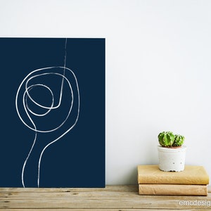 Minimalist Navy Blue Line Art Line Art Print Living Room - Etsy
