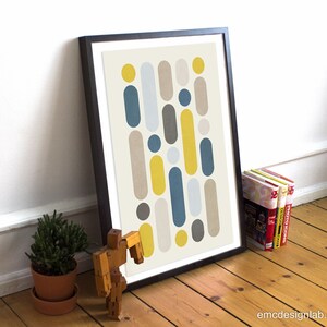 Mid-century Modern Print, Modern Wall Art, Navy Beige Yellow Baby Blue ...