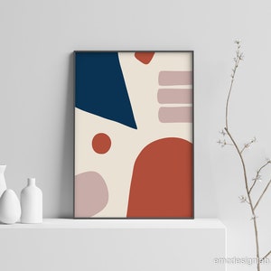 Original Abstract Wall Art MidCentury Geometric Prints Navy | Etsy