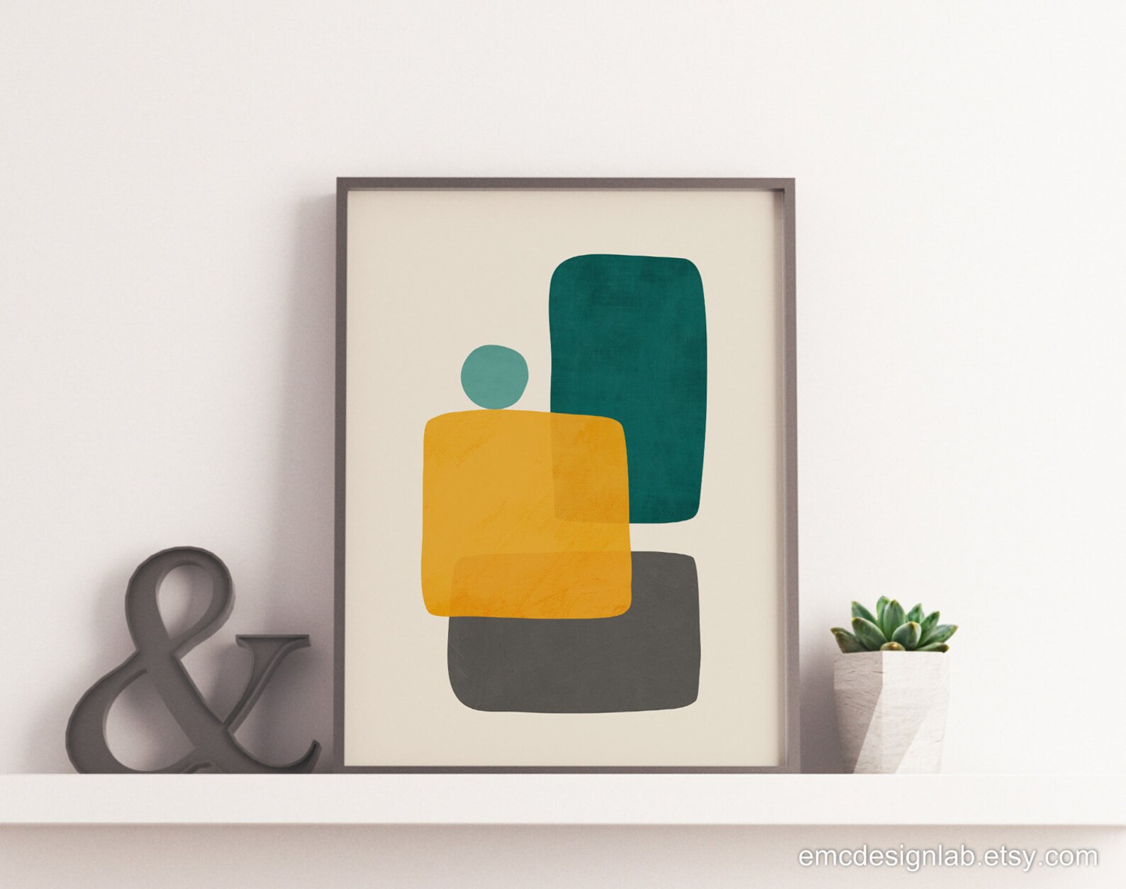 Abstract Wall Art MCM Modern Prints Living Room Teal Mustard - Etsy
