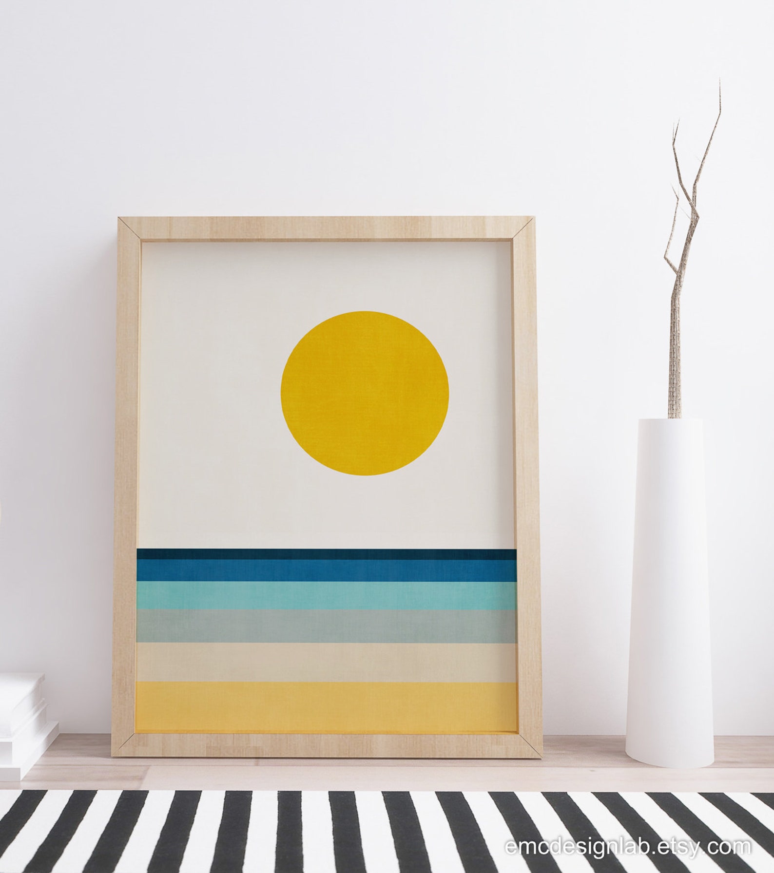 Yellow Sun & Sea Abstract Landscape, Minimalist Print, Minimalism ...