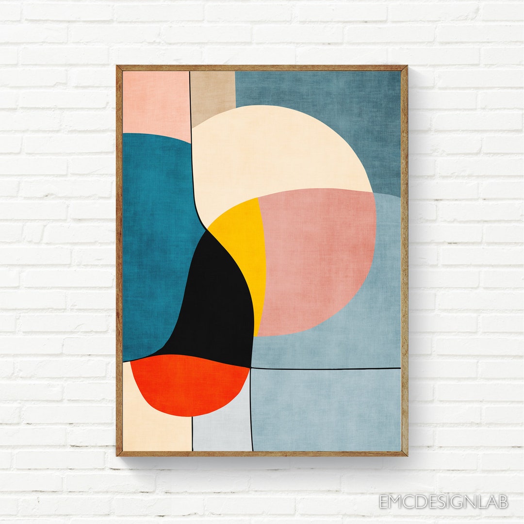 Minimalist Rounded Shapes Mid-century Art Print Colorful Elegant Modern ...