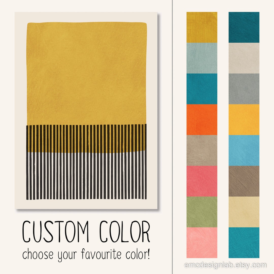 Minimalist Wall Art, Mustard Black Print, Color Block Lines Stripes ...