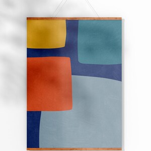 Yellow Blue Orange Teal Mid-century Modern Abstract Print for Modern ...