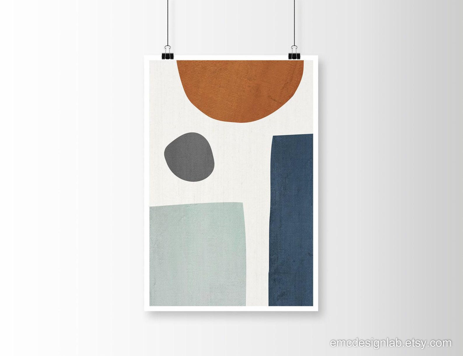Abstract Wall Art, 24x36 Print, Navy Blue and Rust Orange Wall Art ...