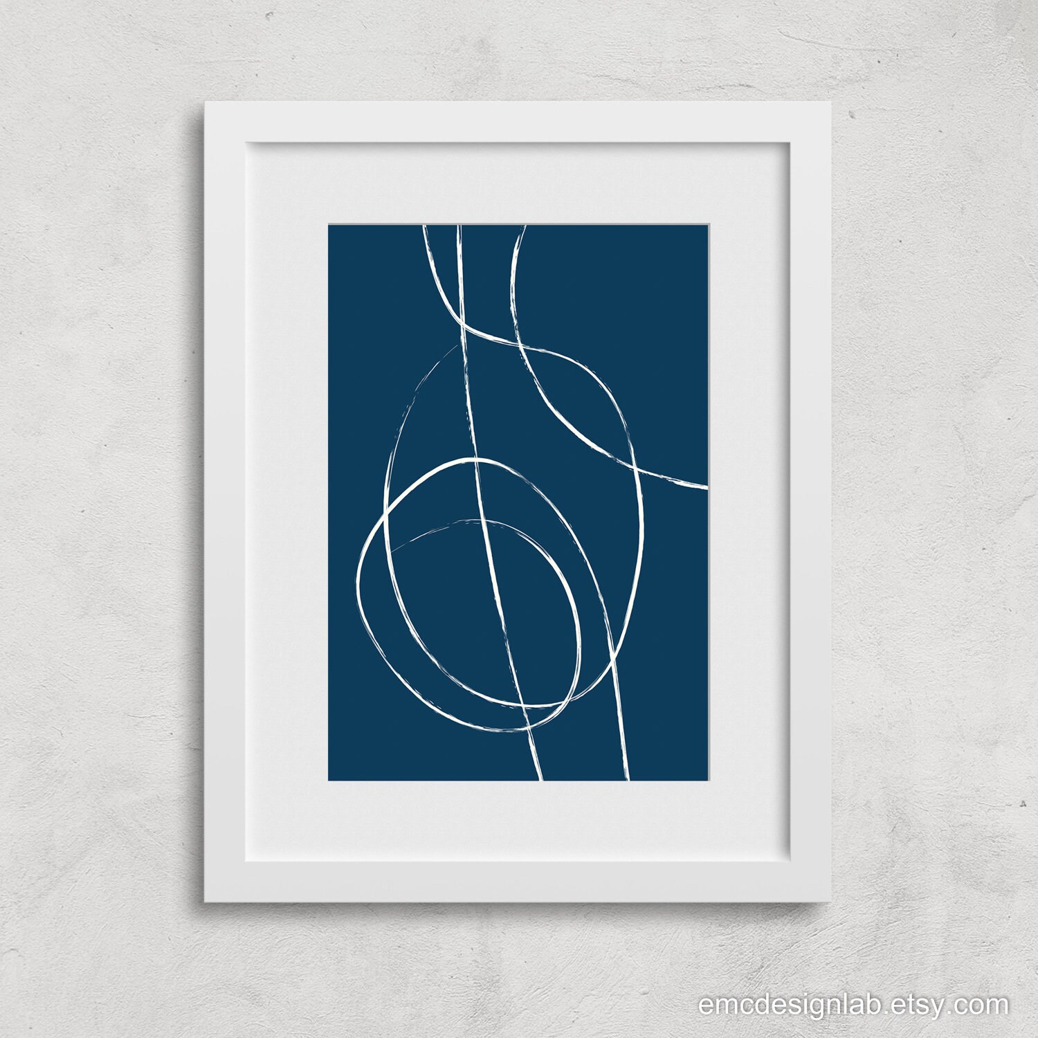 Navy Blue Wall Art Minimalist Line Art Print Blue and | Etsy