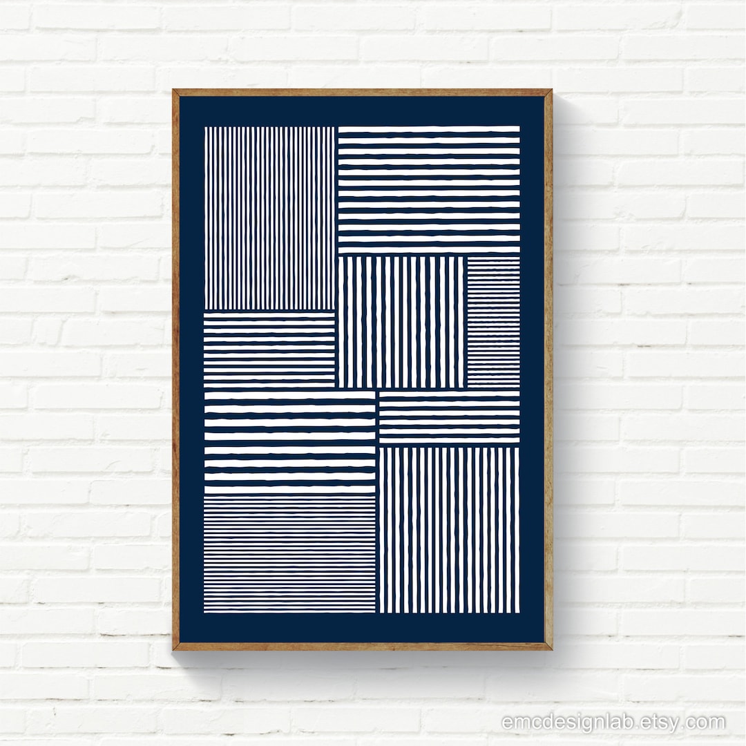 Navy Blue Lines Wall Art, White Lines Navy Background, Minimalist ...