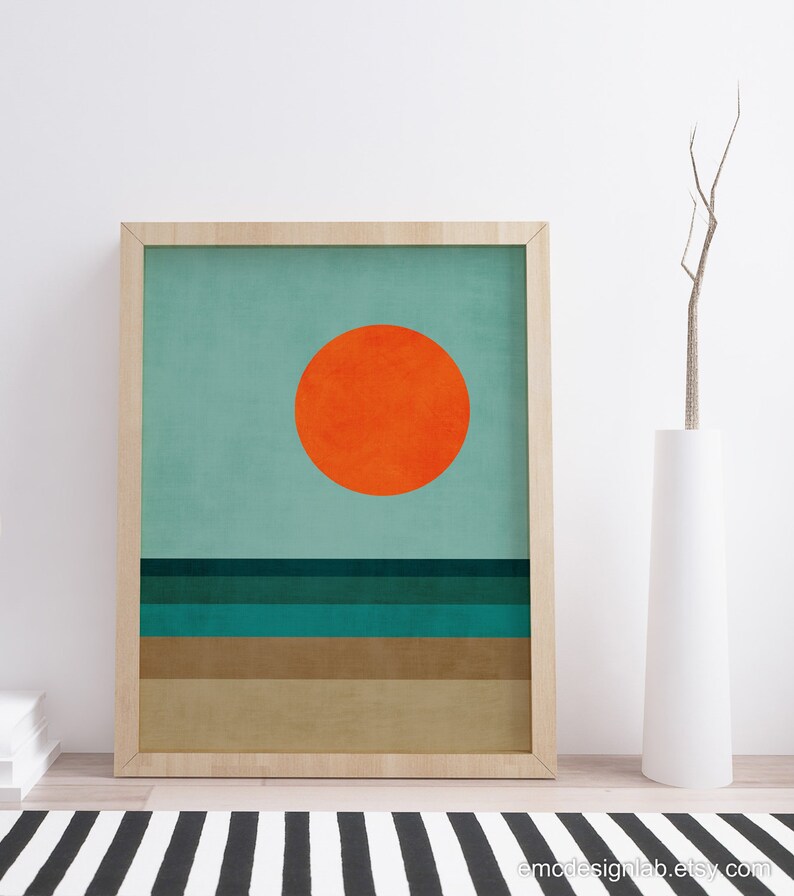 Abstract Sun Abstract Landscape Vintage Retro Wall Art | Etsy