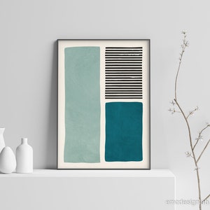 Teal Green & Light Green Wall Art Print / Modern Bold Black Line ...