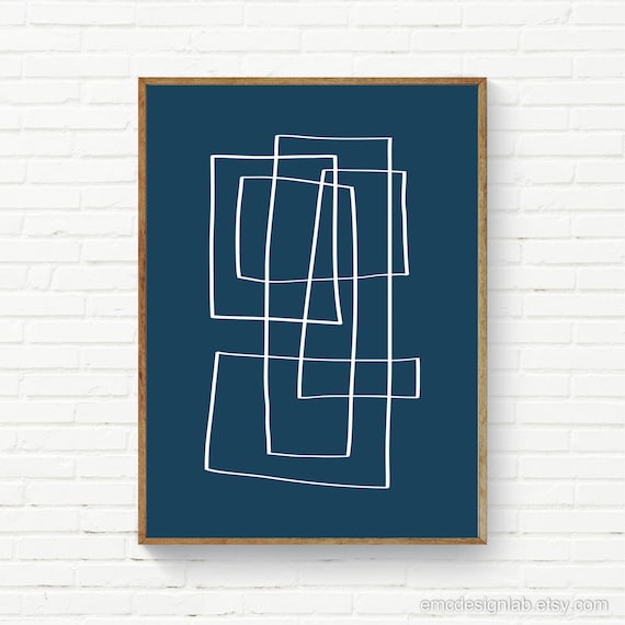 Navy Blue White Line Art / Simple Line Art Minimalist Navy - Etsy