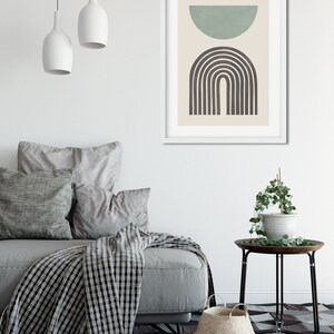 Minimalist Rainbow Wall Art, Light Blue/green Semicircle Gray Rainbow ...