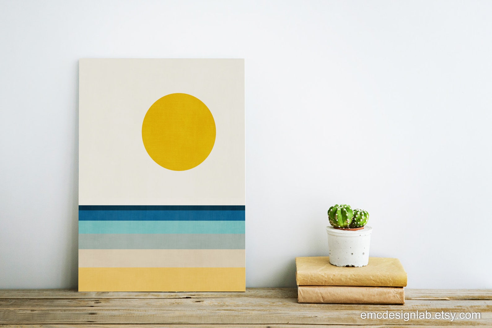Yellow Sun & Sea Abstract Landscape, Minimalist Print, Minimalism ...