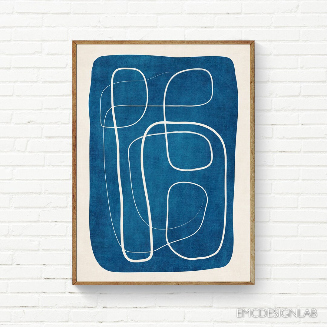 Deep Blue Line Art Print Minimalist Exclusive Wall Art Canvas Available ...