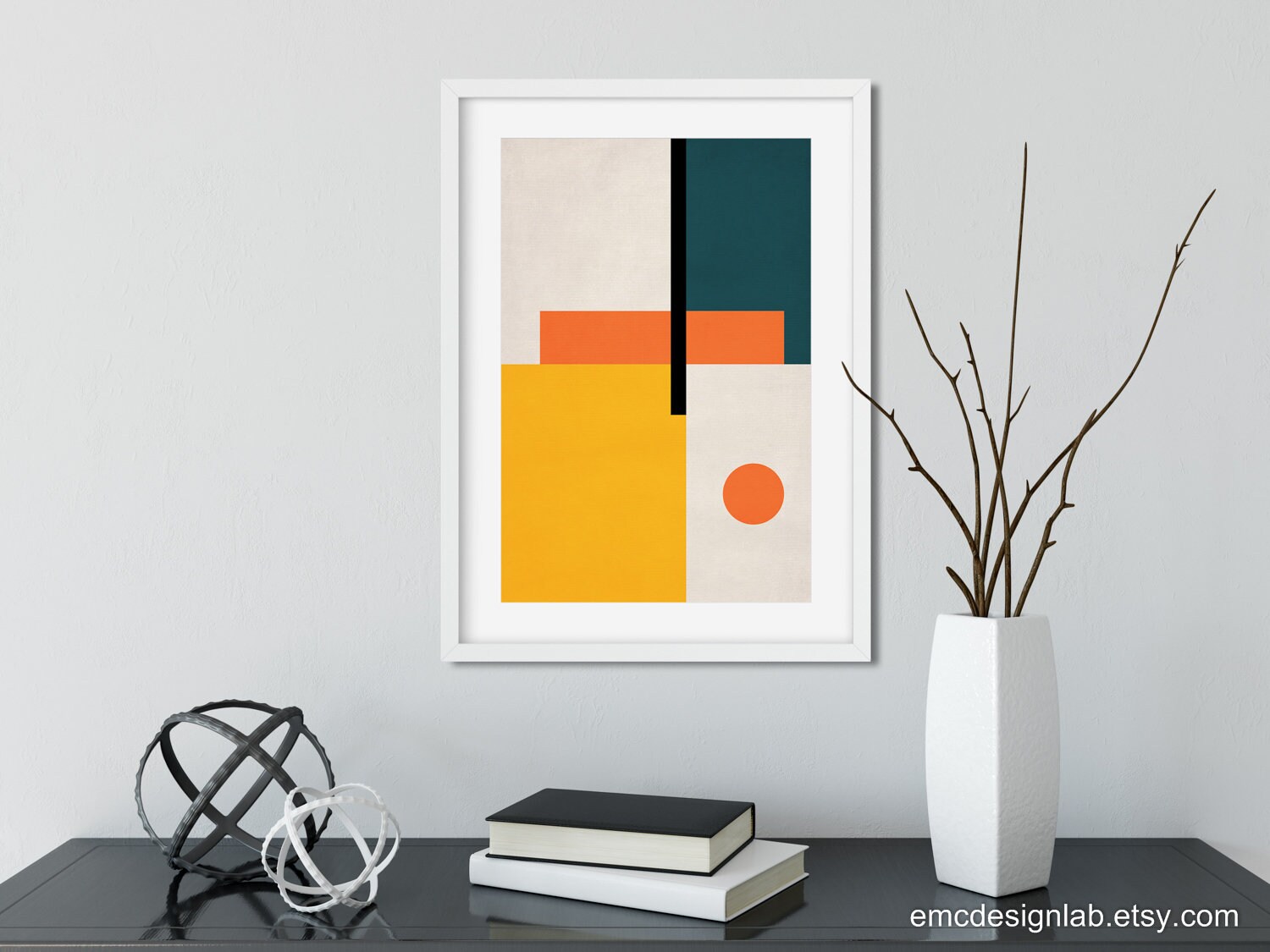 Abstract Mid Century Wall Art Abstract Geometric Yellow | Etsy