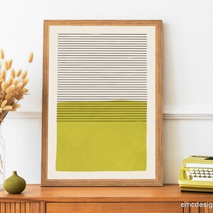Chartreuse Green Minimal Art Print, Black Lines Color Block Chartreuse ...