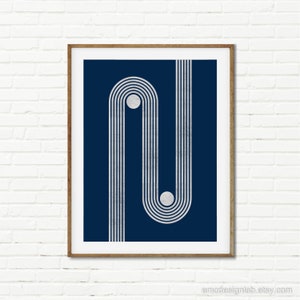 Minimalist Navy Wall Art, Navy & Gray Lines Print, Retro Lines Poster ...
