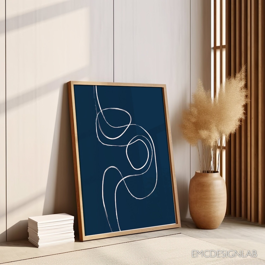 Navy Blue Minimalist Line Art Print Minimalist Line Art Print Navy ...
