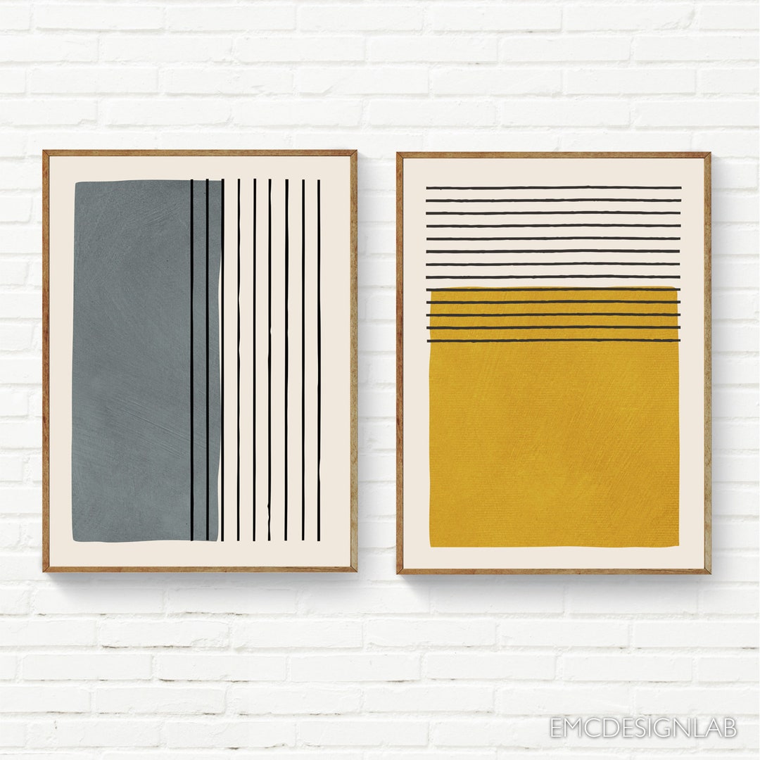 Set of 2 Mustard Wall Art, Set of 2 Abstract Prints, Original Mustard ...