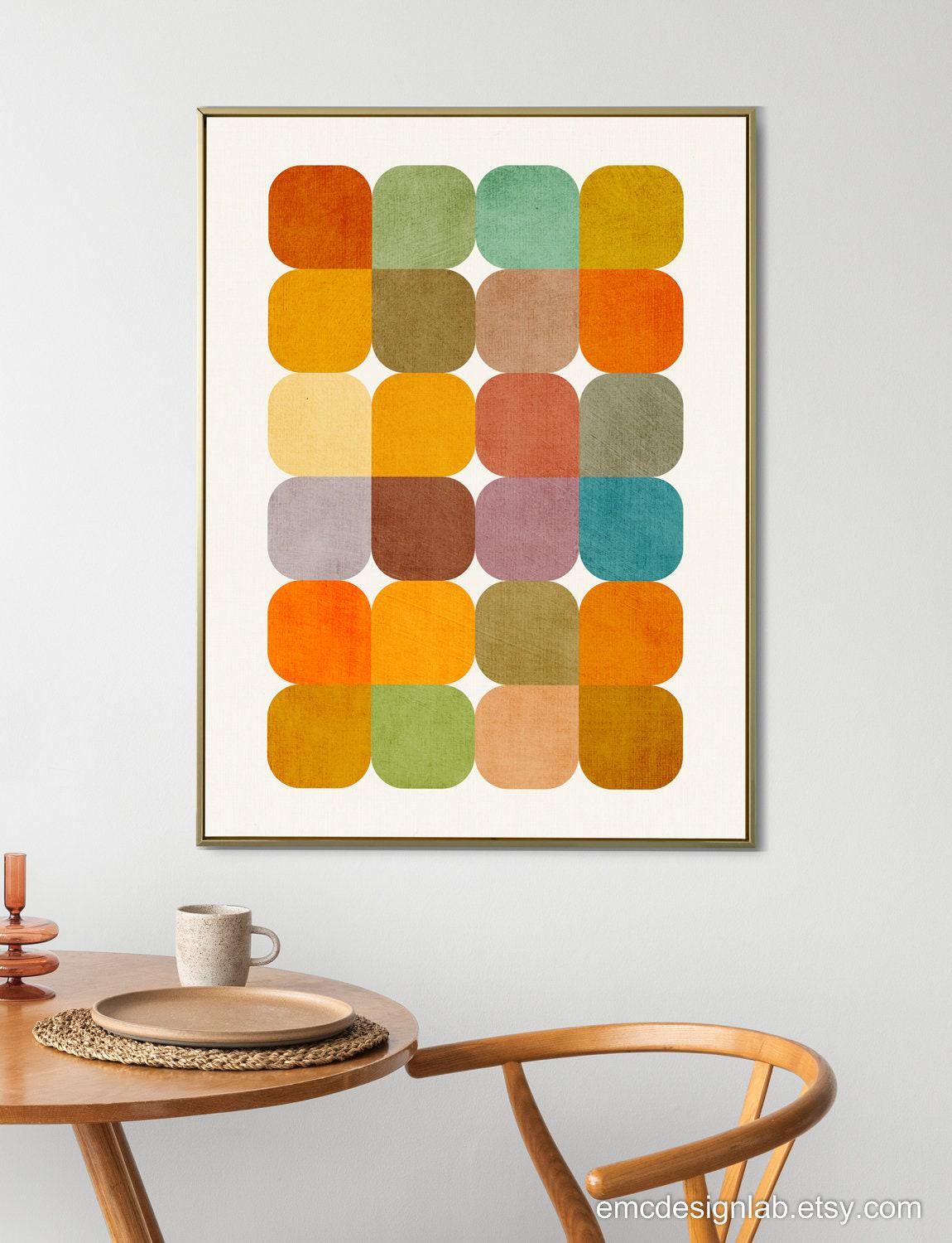 Colorful Modern Wall Art, Original Abstract MCM Print, Warm Colors Mid ...