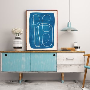 Deep Blue Line Art Print Minimalist Exclusive Wall Art Canvas Available ...