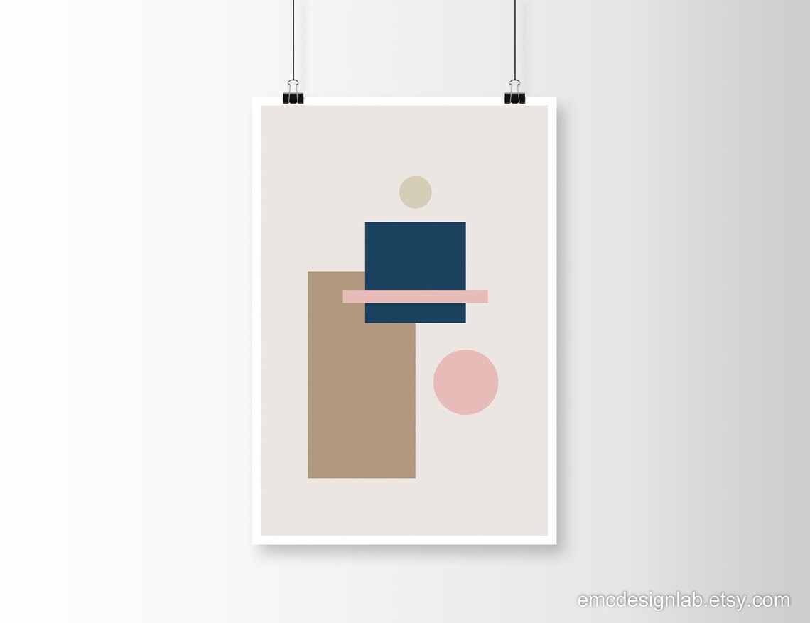 Geometric Wall Art Set of 3 Modern Geometric Print Set Navy | Etsy