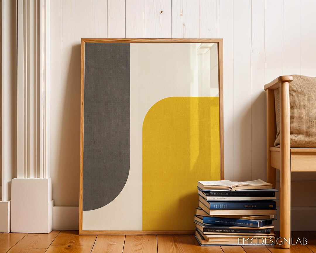 Mustard & Gray Wall Art, Abstract Yellow Grey Prints, Saffron Poster ...