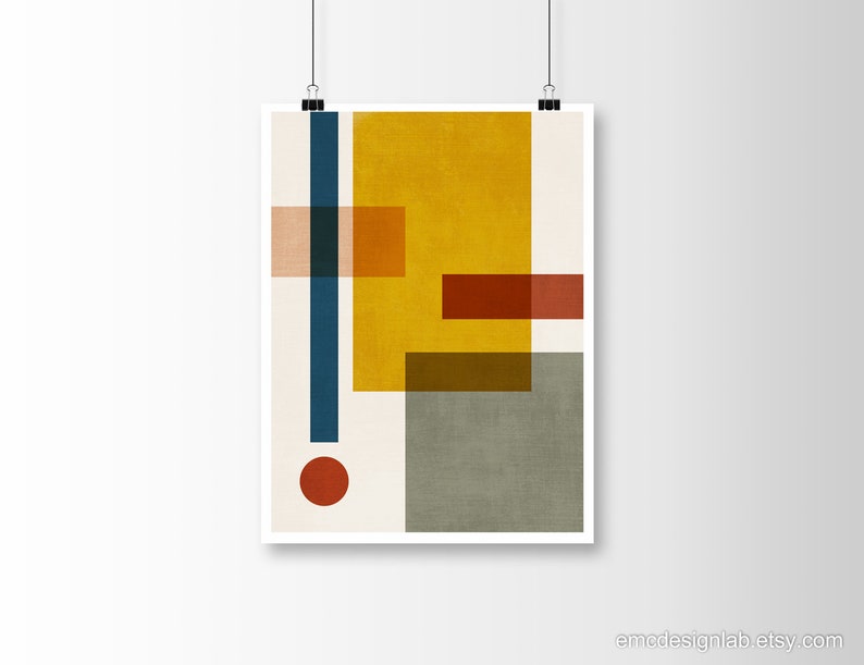 Geometric MCM Wall Art Abstract Geometric Print Mustard Navy - Etsy