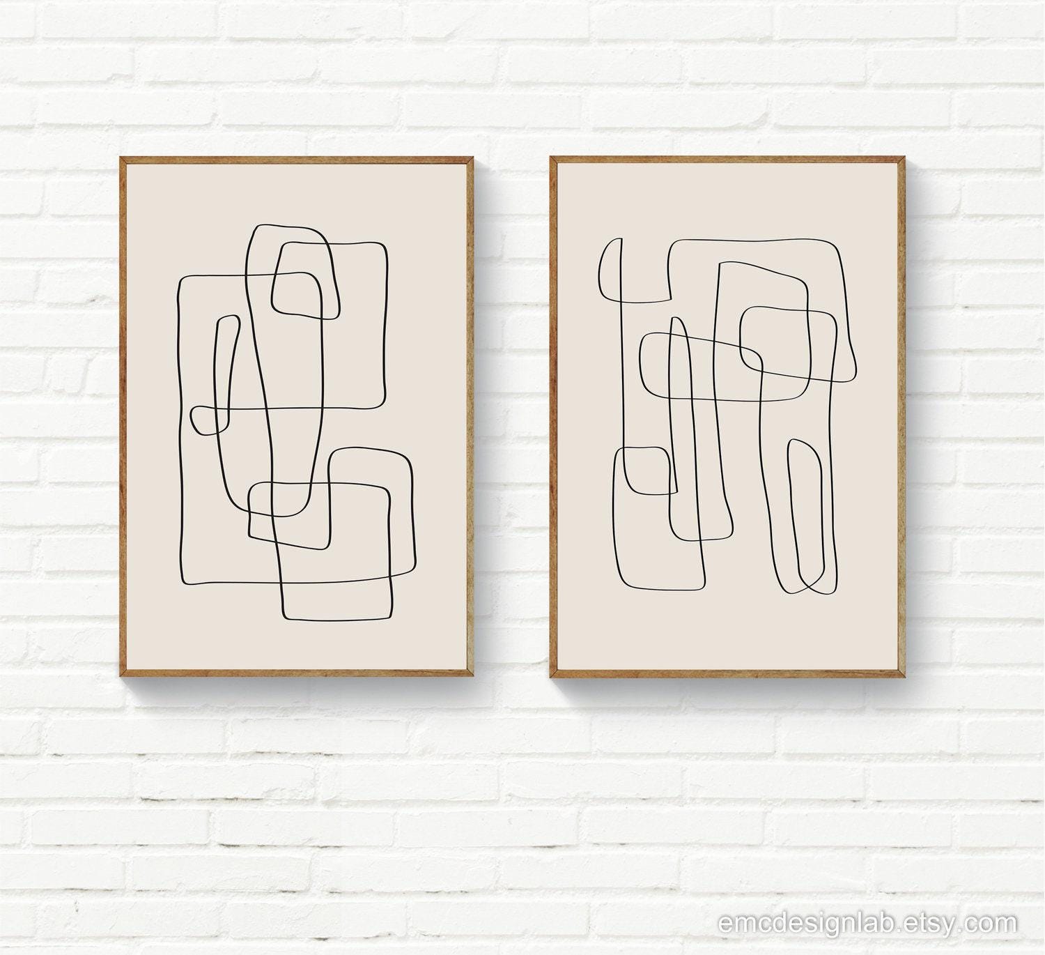 Minimalist Line Art, Modern Wall Art, Black & White Print, Beige and ...