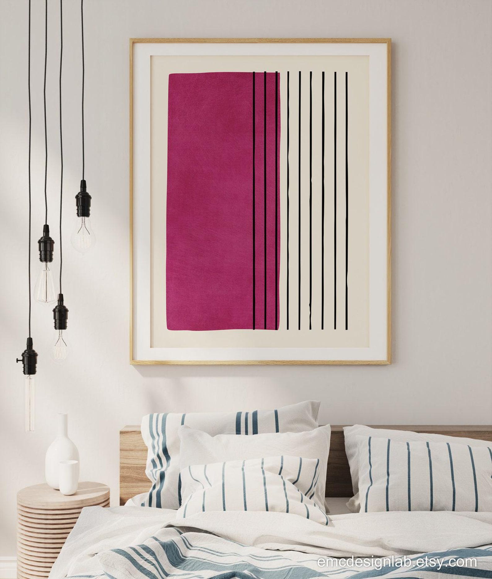 Minimalist Berry Color Artwork Modern Print Thin Black Lines Color ...