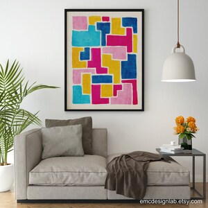 Modern Colorful Print, Bright Wall Art, Nursery Abstract Decor, Vibrant ...