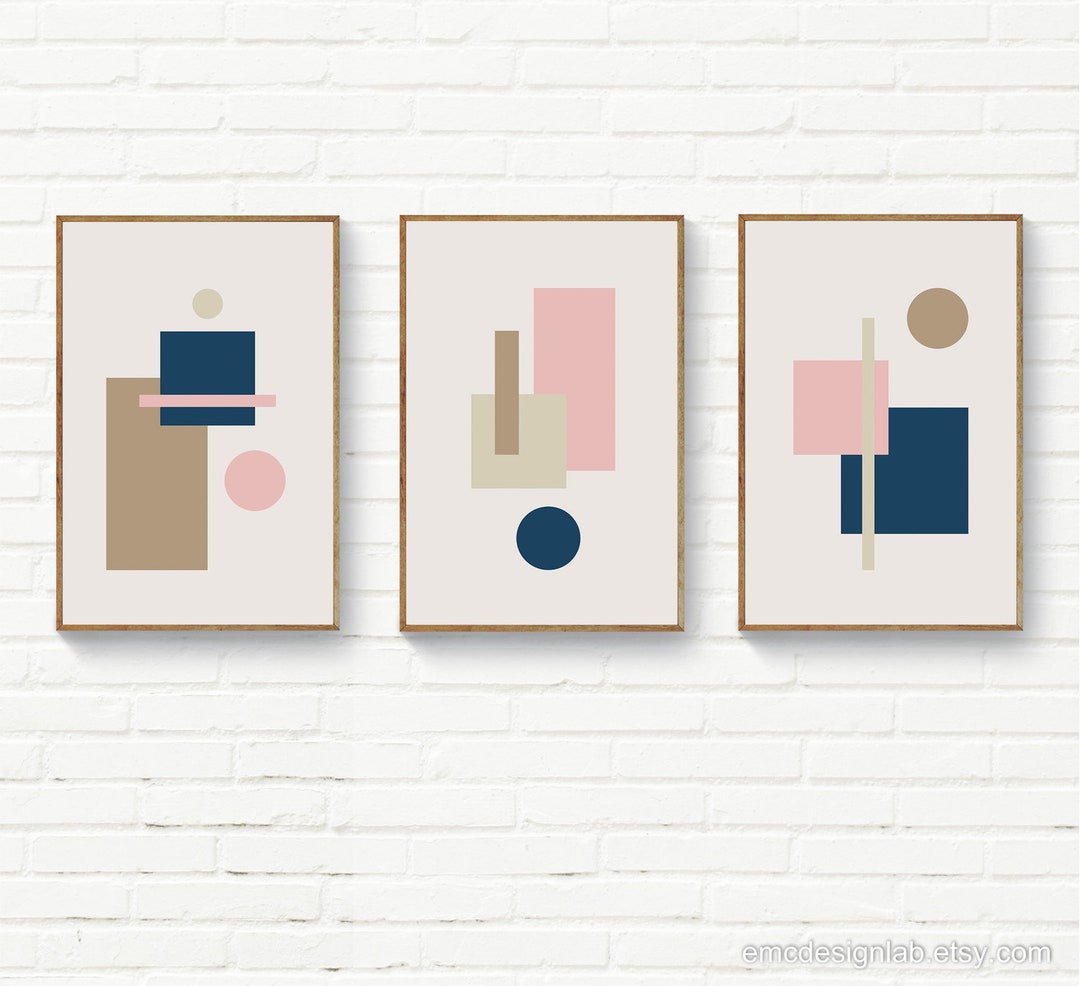 Geometric Wall Art Set of 3 Modern Geometric Print Set Navy - Etsy