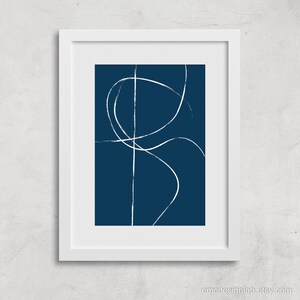 Line Art Navy Blue Print, Abstract Minimalist Wall Art Print, Line Art ...