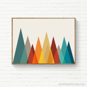 Geometric Minimal Landscape, Scandinavian Colorful Mountains Abstract ...
